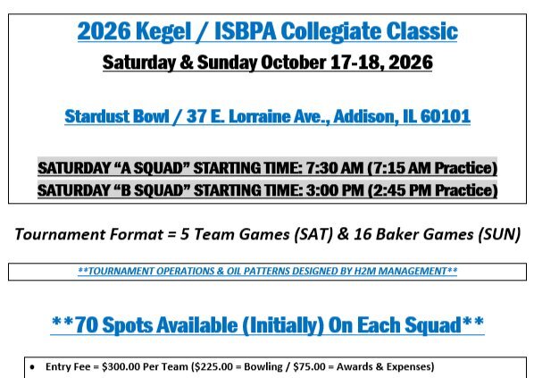 2026 Hammer / Kegel / ISBPA Collegiate Classic - A SQUAD TEAM ENTRY | h2m Box Office