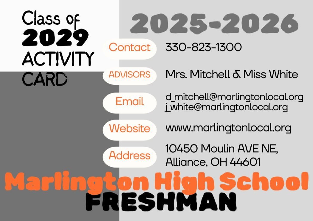 2025-2026 Freshman Class Activity Card | marlingtonlocal Box Office
